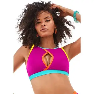 SWIMSUITS FOR ALL Shimmer Trim High-neck Keyhole Bikini Top - Fruit Punch Multi