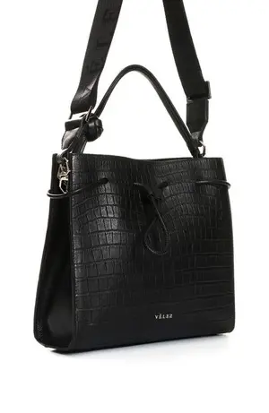 VELEZ Aromia Embossed Leather Bowling Bag - Black
