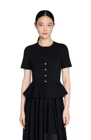 Sandro Fitted Peplum Knit Maxi Dress