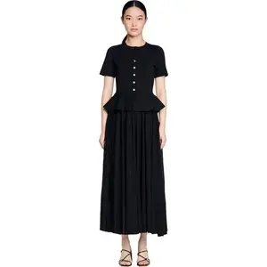 Sandro Fitted Peplum Knit Maxi Dress - Black