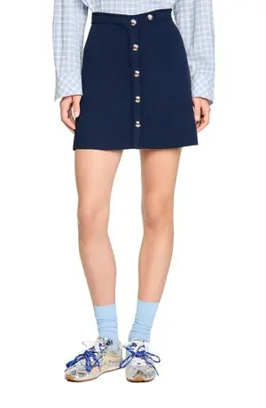 Sandro Short Ribbed Skirt With Press Studs - Navy Blue