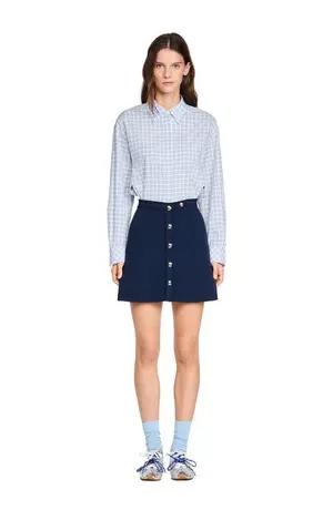 Sandro Short Ribbed Skirt With Press Studs - Navy Blue