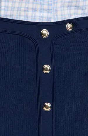 Sandro Short Ribbed Skirt With Press Studs - Navy Blue
