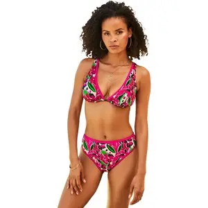 SWIMSUITS FOR ALL Shimmer Contrast Trim Underwire Bikini Top - Pink Paradise Shimmer