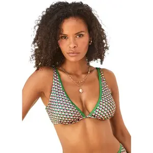 SWIMSUITS FOR ALL Shimmer Contrast Trim Underwire Bikini Top - Vivid Geo Shimmer