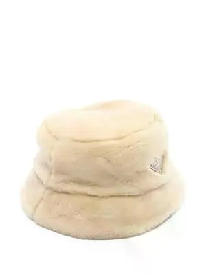 Prada 2010s Logo-plaque Fur Bucket Hat - Neutrals