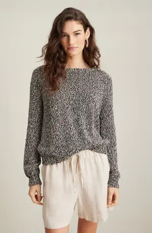 Nordstrom Crewneck Raglan Sweater - Black- Beige Marl