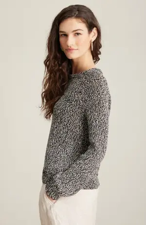 Nordstrom Crewneck Raglan Sweater - Black- Beige Marl