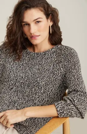 Nordstrom Crewneck Raglan Sweater - Black- Beige Marl