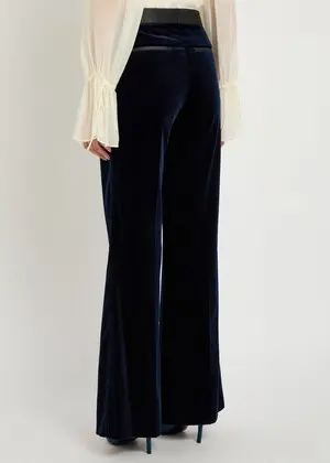 Victoria Beckham Flared-leg Velvet Trousers - Navy