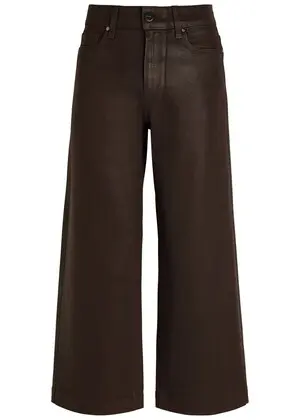 Paige Coated Wide-leg Jeans - Brown