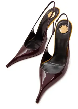 Saint Laurent Amalia 110 Patent Leather Slingback Pumps - Brown