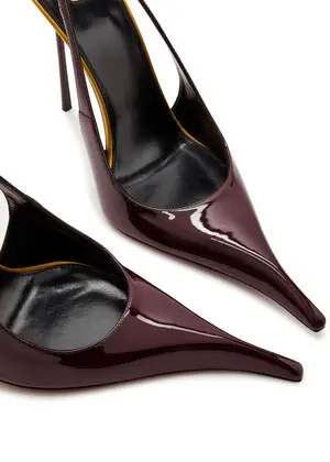 Saint Laurent Amalia 110 Patent Leather Slingback Pumps - Brown