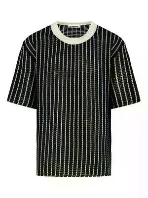 JIL SANDER Crochet Striped T-shirt - Black