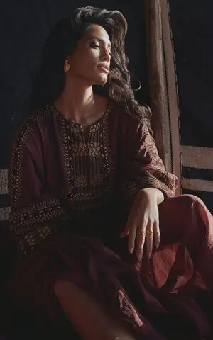 BTHAINA Hand-Embellished Chiffon Caftan Dress Red