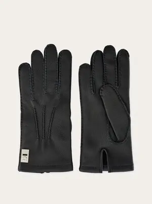 FERRAGAMO Leather Gloves With Gancini Logo - Black