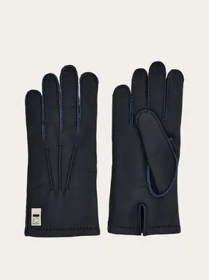 FERRAGAMO Leather Gloves With Gancini Logo - Blue
