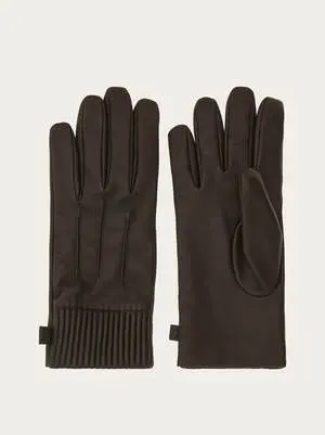 FERRAGAMO Leather Gloves With Gancini Logo - Brown