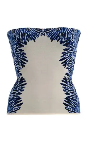 Ulla Johnson Madelie Strapless Knit Jacquard Top - Blue