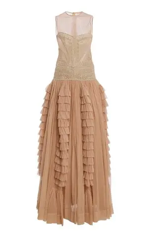 Ulla Johnson Orla Crochet And Tulle Maxi Dress - Nude