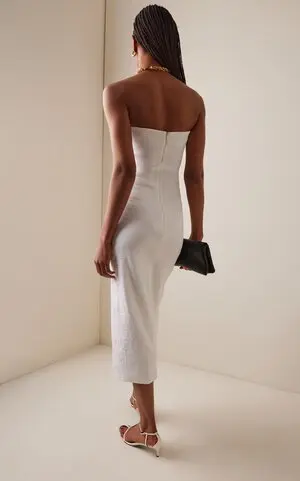 Brandon Maxwell The Ames Strapless Linen-blend Midi Dress