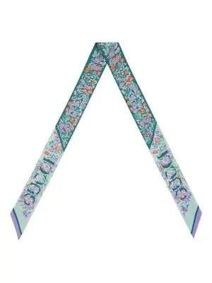 Gucci Floral-print Twill Ribbon Scarf - Green