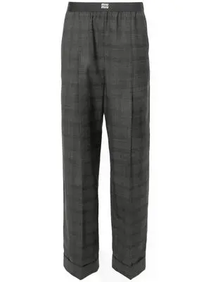 Miu Miu Checked Virgin Wool Palazzo Trousers