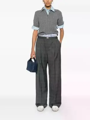 Miu Miu Checked Virgin Wool Palazzo Trousers