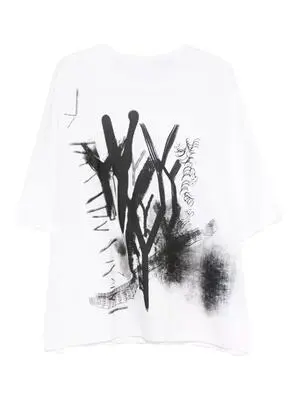 Y’s Printed Cotton T-shirt - White