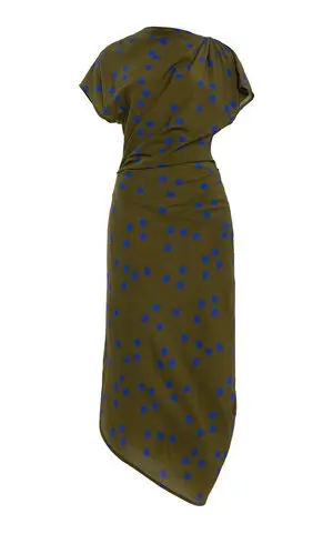 Proenza Schouler Polka Dot Draped Midi Dress - Green