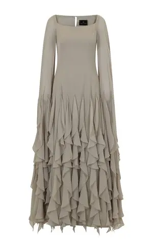 AQUILLORA Innocence Long Sleeve Ruffle Dress - Light Grey