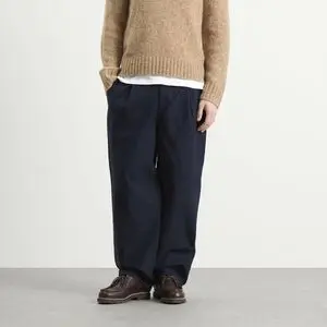 Folk Wide Fit Trousers - Ash Navy Brushed Twill