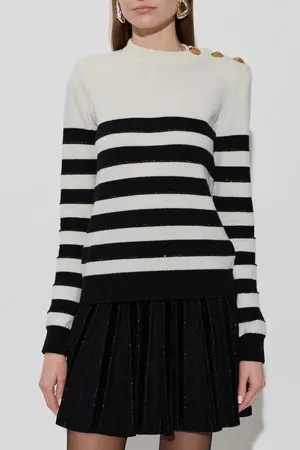Balmain Striped Sequined Sweater - Black