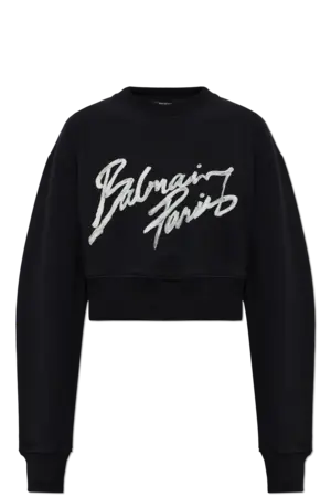Balmain Cropped Sweatshirt With Logo - Black