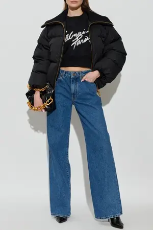 Balmain Cropped Sweatshirt With Logo - Black