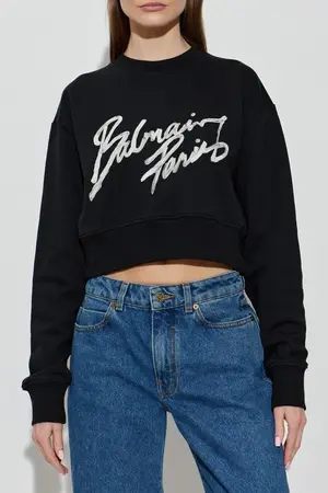 Balmain Cropped Sweatshirt With Logo - Black