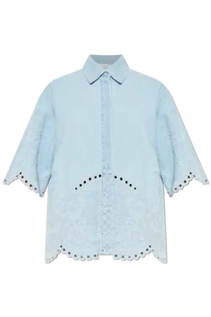 Zimmermann Denim Shirt With Openwork Trim - Blue
