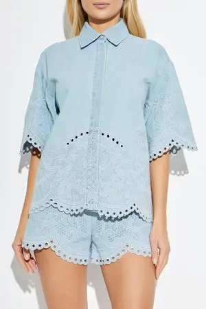 Zimmermann Denim Shirt With Openwork Trim - Blue
