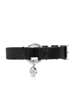 Alexander McQueen Leather Bracelet With Skull Pendant - Black