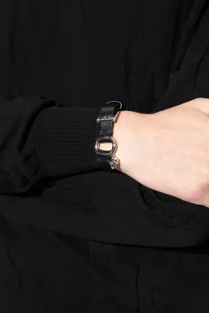 Alexander McQueen Leather Bracelet With Skull Pendant - Black
