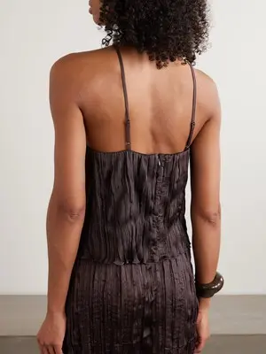 Staud Akari Plissé-satin Tank - Brown