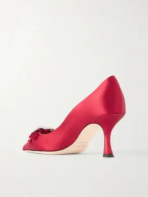JIMMY CHOO Aura 70 Crystal Bow-embellished Satin Pumps - Red