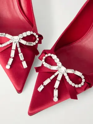 JIMMY CHOO Aura 70 Crystal Bow-embellished Satin Pumps - Red