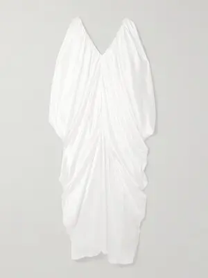 ABADIA Draped Silk-satin Gown - Neutrals