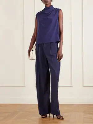 Another Tomorrow Draped Silk-crepe Blouse - Blue
