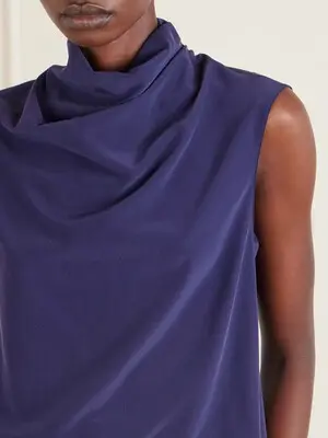 Another Tomorrow Draped Silk-crepe Blouse - Blue