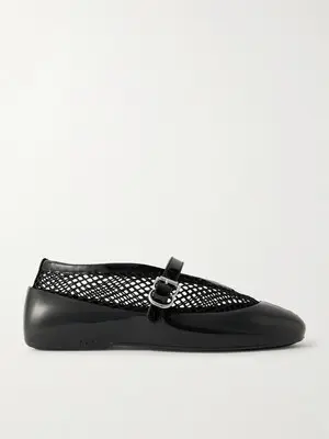 Alaïa Patent Leather-trimmed Mesh Ballet Flats - Black