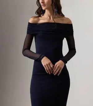 Ralph Lauren Jersey Audria Midi Dress - Navy