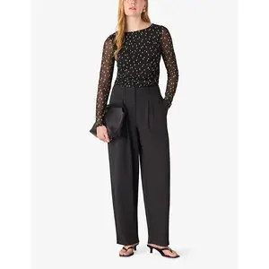 Whistles Spot Long-sleeve Stretch-mesh Top - Black