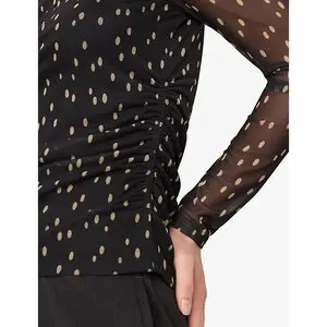 Whistles Spot Long-sleeve Stretch-mesh Top - Black